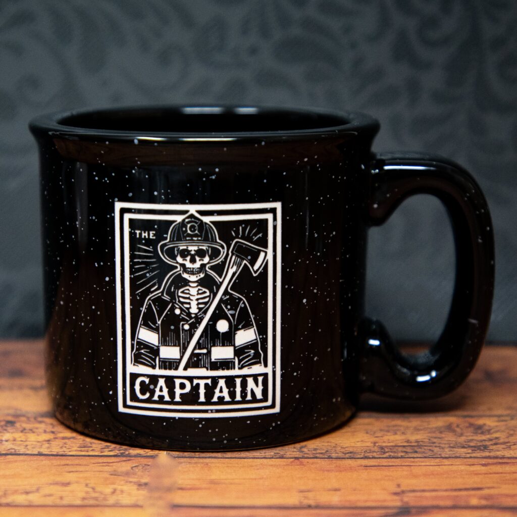 Sandblast Etched Skeleton Captain Mug | Firefighter Coffee Mug ...