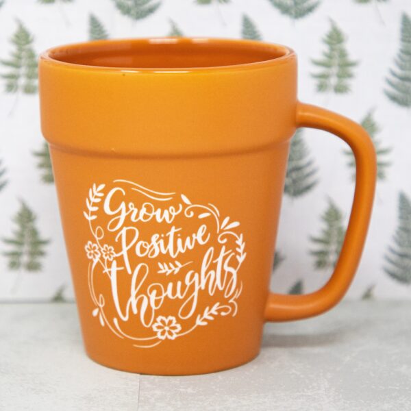 Grow Positive Thoughts Flower Pot Mug | Sandblast Etched Terra Cotta ...